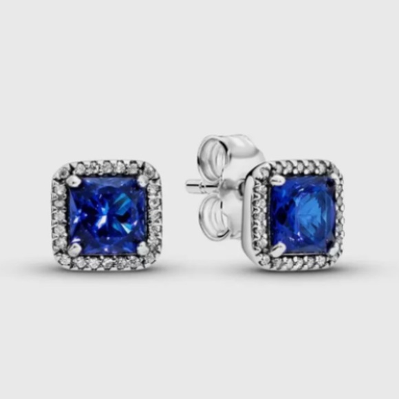 Pandora | Jewelry | Pandora Square Blue Crystal Halo Stud Earrings ...
